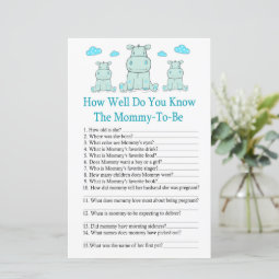 Blue Hippo How well do you know baby shower game | Zazzle