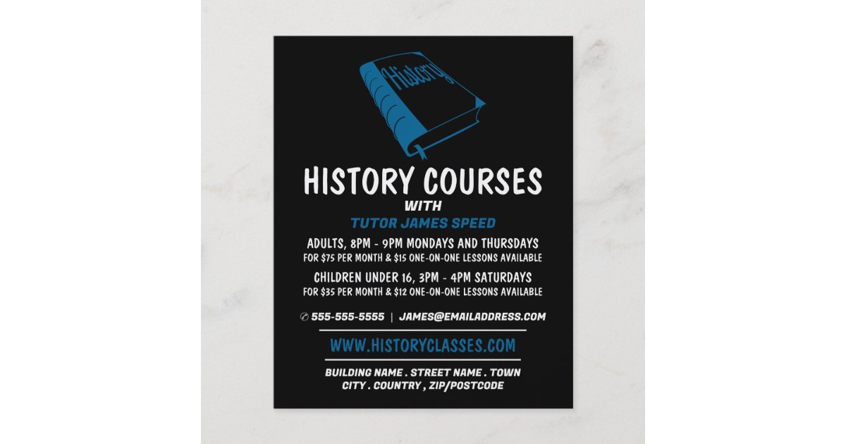 Blue History Book, History Course Advertising Flyer | Zazzle