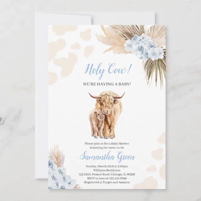 Blue Holy Cow Baby Shower Invitation | Zazzle