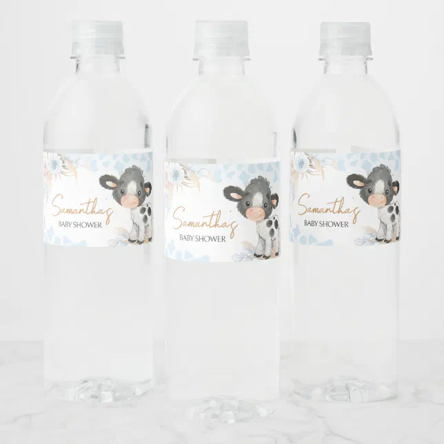 Blue Holy Cow Baby Shower Water Bottle Label | Zazzle