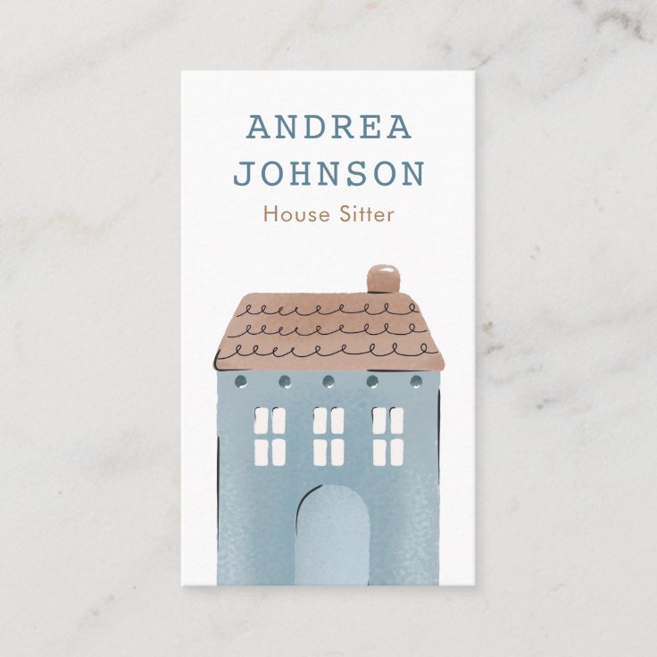 Blue Home Illustration House Sitter Minimalist Business Card | Zazzle
