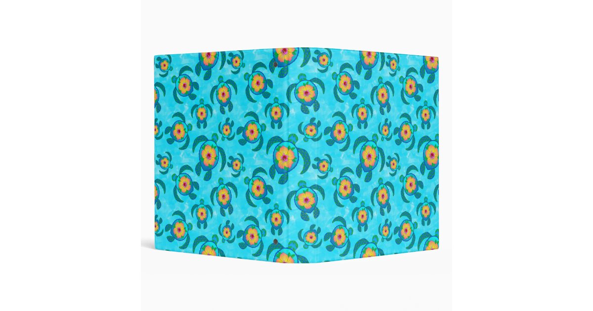 Blue Honu Sea Turtles Hibiscus Flowers 3 Ring Binder | Zazzle
