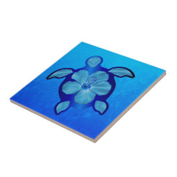 Blue Honu Turtle and Hibiscus Tile | Zazzle