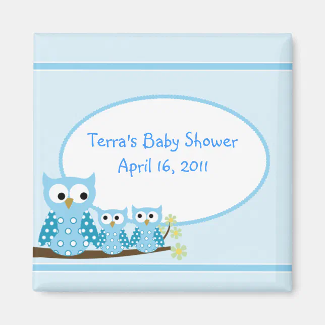BLUE HOOT OWLS Baby Shower Favor Magnet | Zazzle
