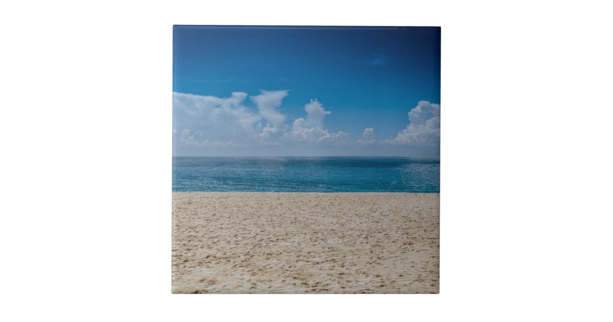 Blue Horizon Sandy Seashore Ceramic Tile | Zazzle