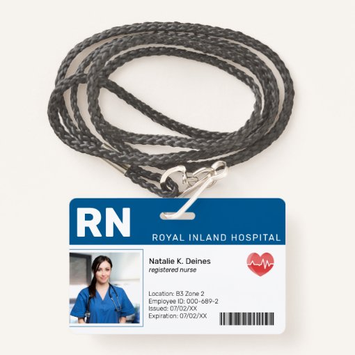 Blue | Hospital Medical Employee Photo ID Badge | Zazzle