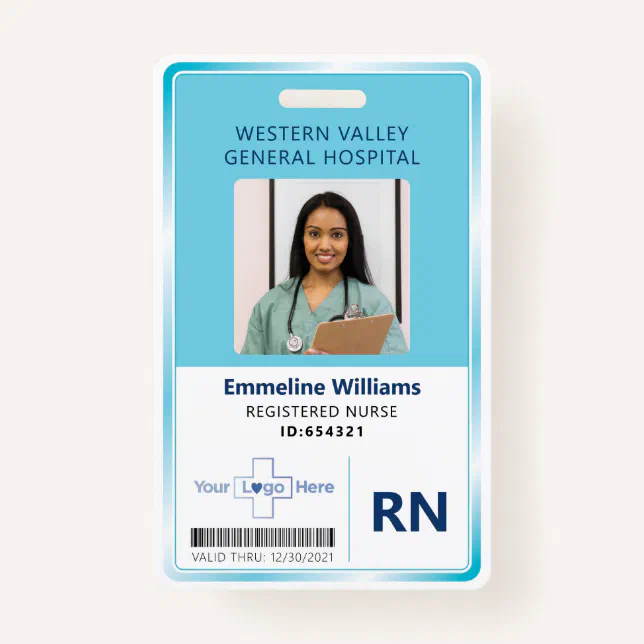 Blue Hospital Nurse Employee Photo ID Badge | Zazzle