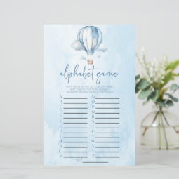 Blue Hot Air Balloon Alphabet Baby Shower Game | Zazzle