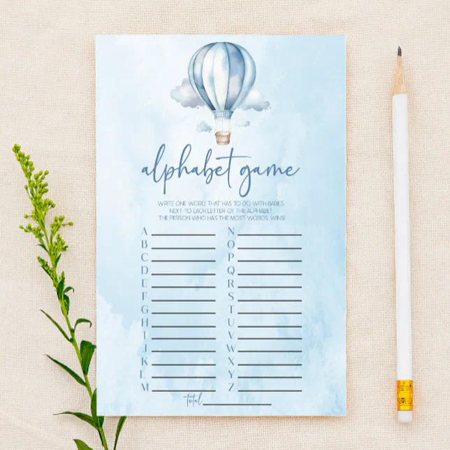 Blue Hot Air Balloon Alphabet Baby Shower Game | Zazzle
