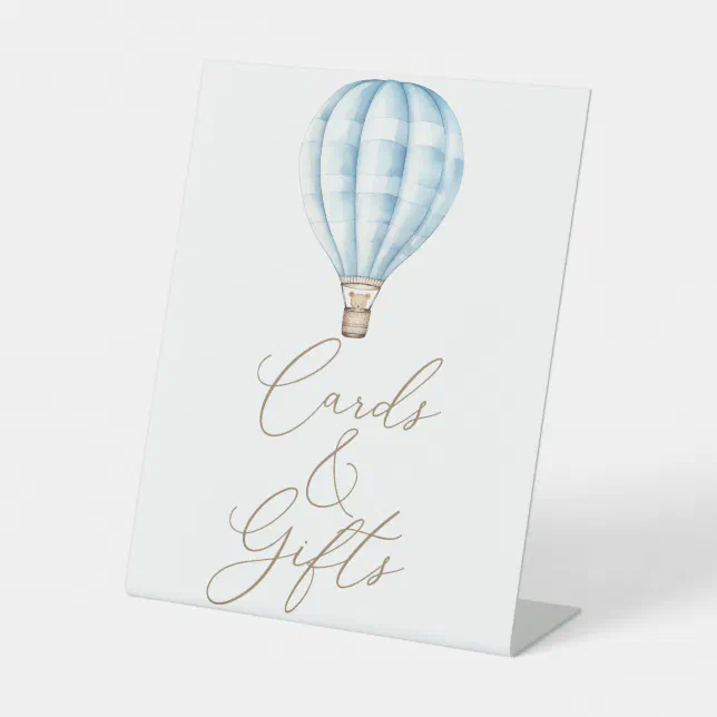 Blue Hot Air Balloon Baby Shower Cards And Gifts Pedestal Sign | Zazzle