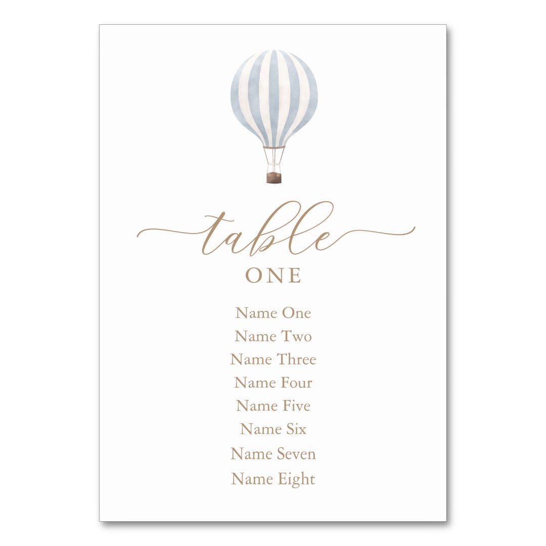 Blue Hot Air Balloon Baby Shower Table Number | Zazzle