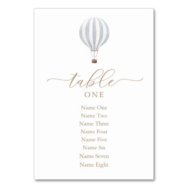 Blue Hot Air Balloon Baby Shower Table Number | Zazzle