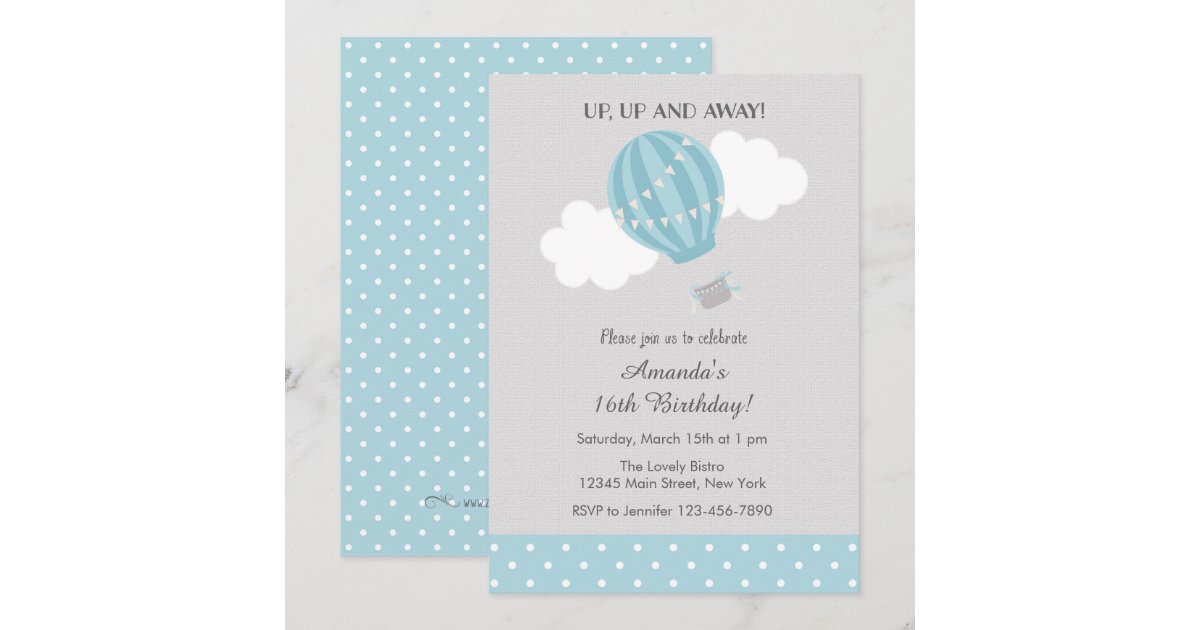 Blue Hot Air Balloon Birthday Invitation | Zazzle