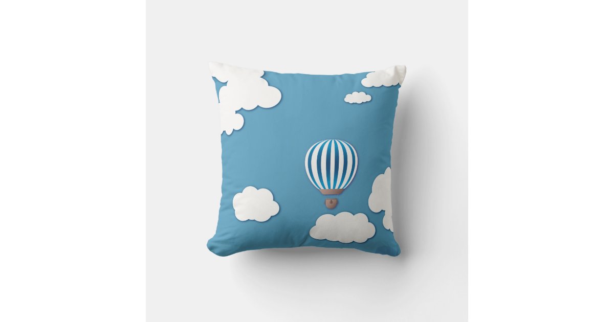 Blue Hot Air Balloon in Clouds Throw Pillow | Zazzle