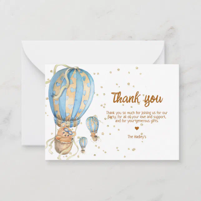 Blue Hot Air Balloon Thank You Note Card | Zazzle