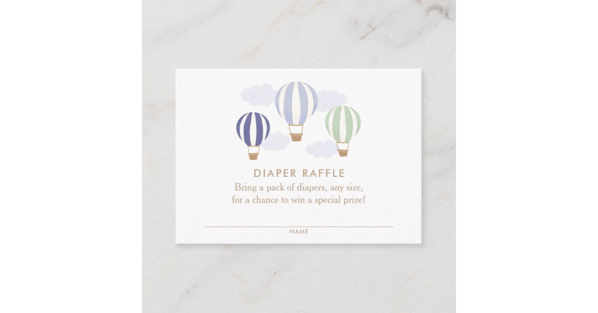 Blue Hot Air Balloons Diaper Raffle Ticket Enclosure Card | Zazzle