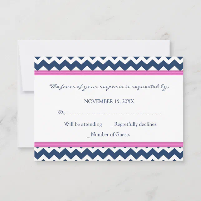 Blue Hot Pink Chevron RSVP Wedding Card | Zazzle