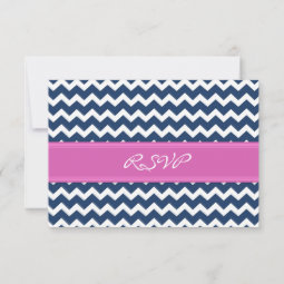 Blue Hot Pink Chevron RSVP Wedding Card | Zazzle