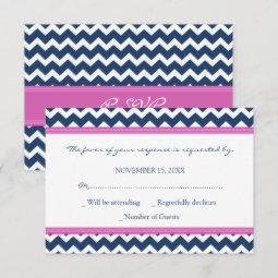 Blue Hot Pink Chevron RSVP Wedding Card | Zazzle