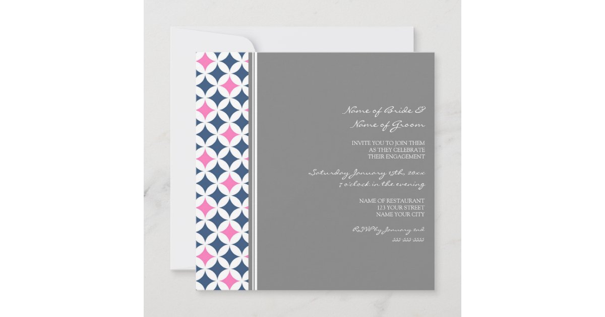 Blue Hot Pink Pattern Engagement Party Invitations | Zazzle
