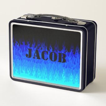 Blue Hot Rod Flames Metal Lunch Box | Zazzle