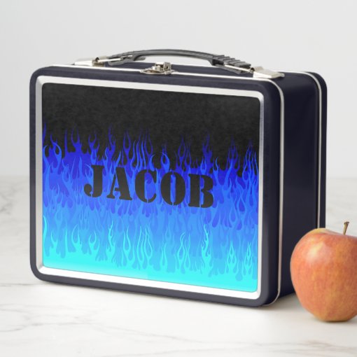 Blue Hot Rod Flames Metal Lunch Box | Zazzle