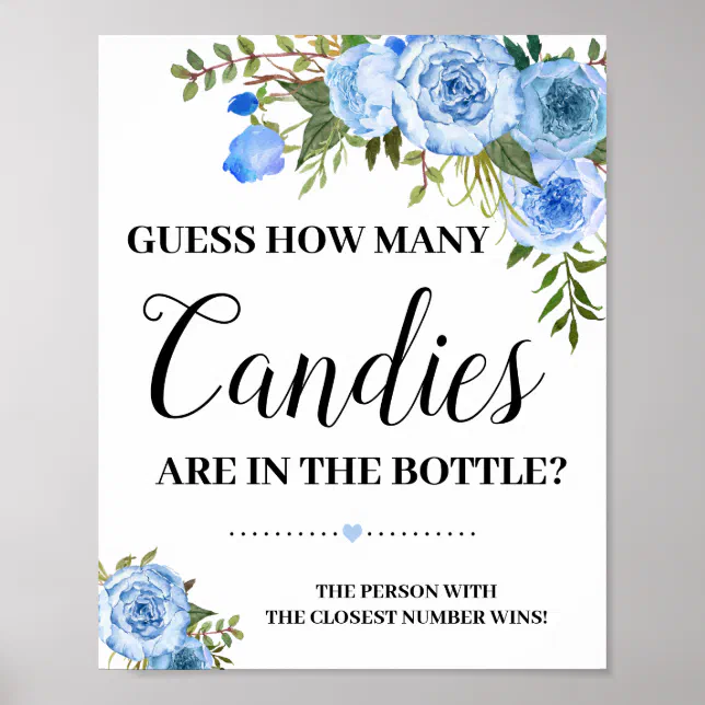 Blue How many Candies game sign Baby shower | Zazzle