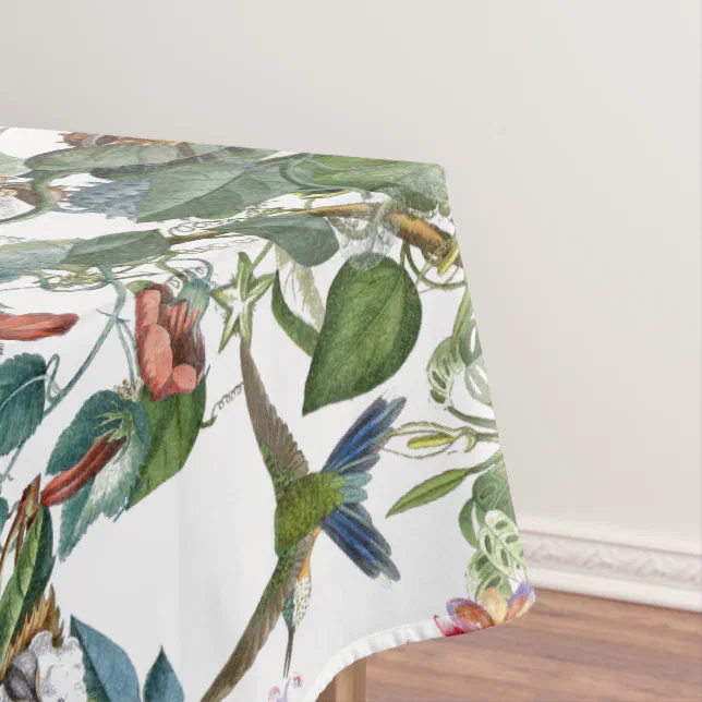 Blue Hummingbird Birds Tropical Flowers Tablecloth | Zazzle