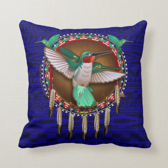 Blue Hummingbird Native American design pillow art | Zazzle.com