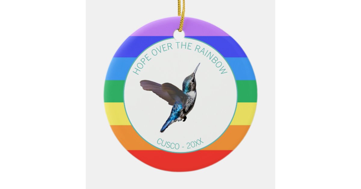 Blue Hummingbird on Rainbow Colors Ceramic Ornament | Zazzle