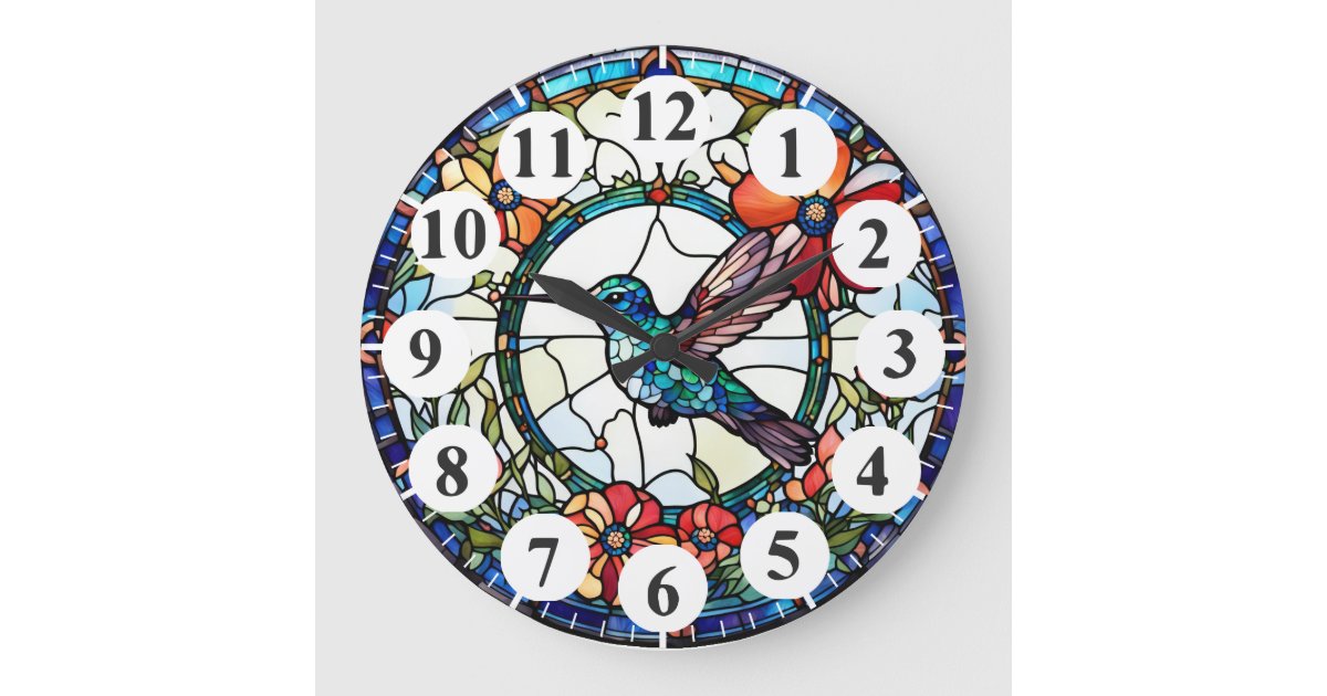 Blue Hummingbird Stained Glass Bird Clock | Zazzle