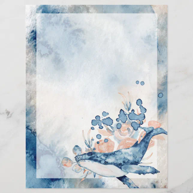 Blue Humpback Whale Unlined Letter Writing Paper | Zazzle