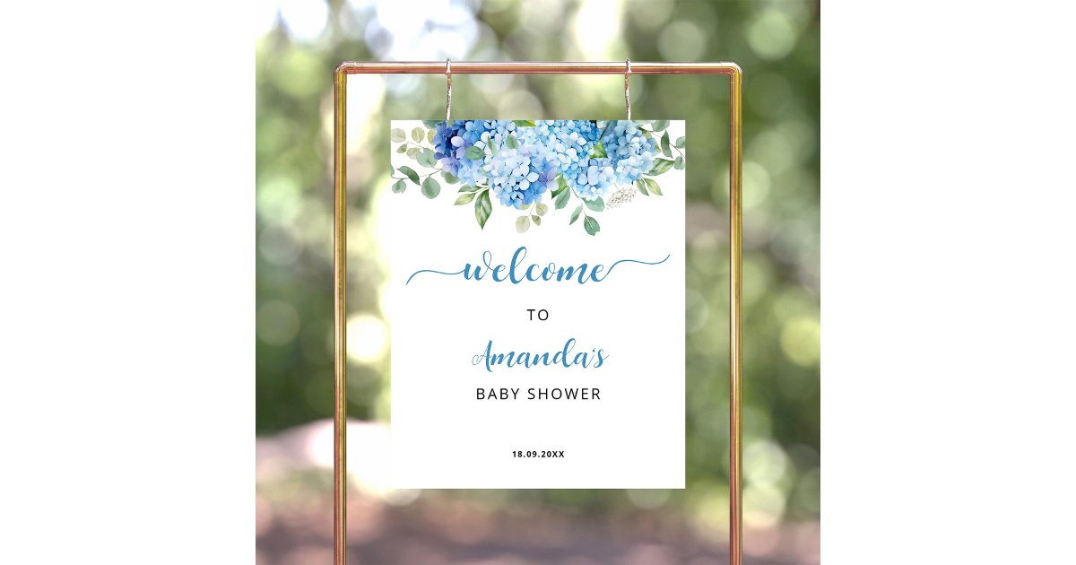 Blue Hydrangea Baby Shower Welcome Poster | Zazzle