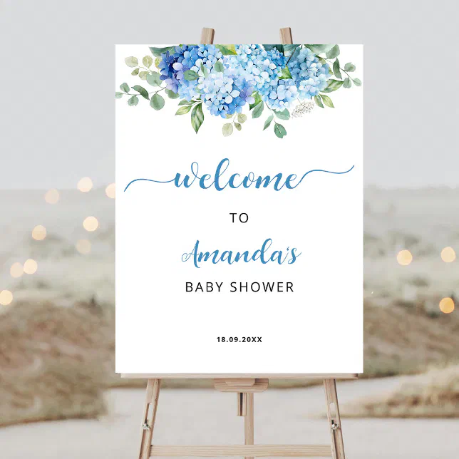 Blue Hydrangea Baby Shower Welcome Sign | Zazzle