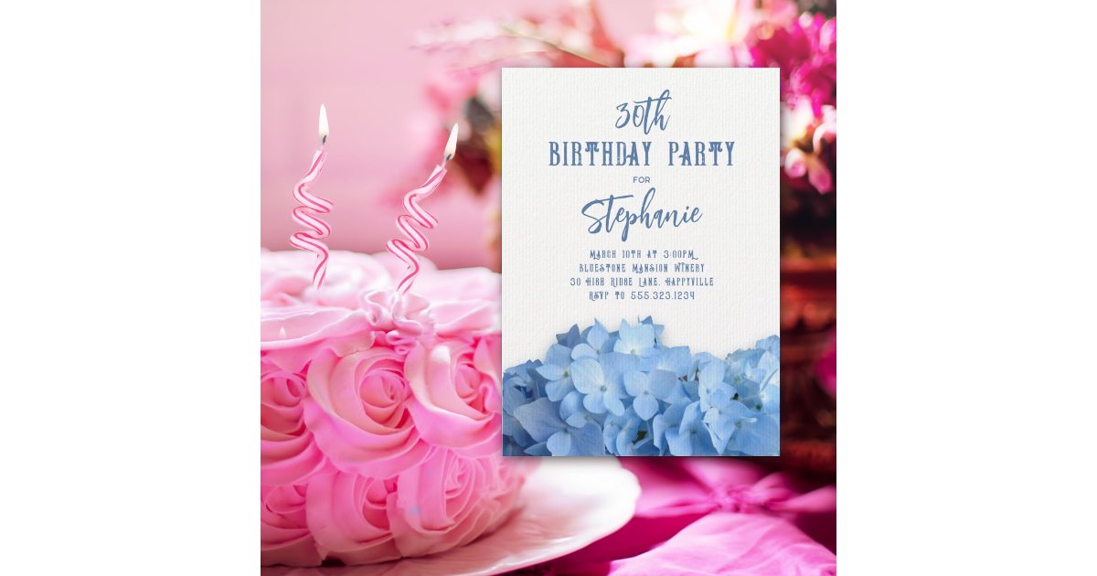 Blue Hydrangea Birthday Party for Her Invitation | Zazzle