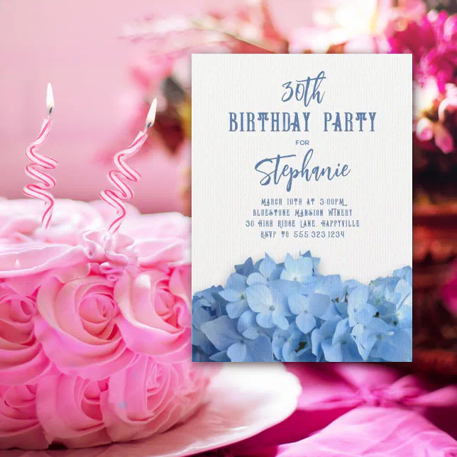 Blue Hydrangea Birthday Party for Her Invitation | Zazzle