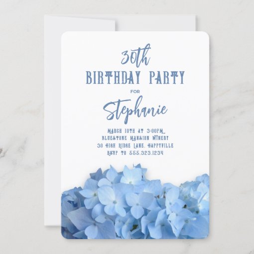 Blue Hydrangea Birthday Party for Her Invitation | Zazzle