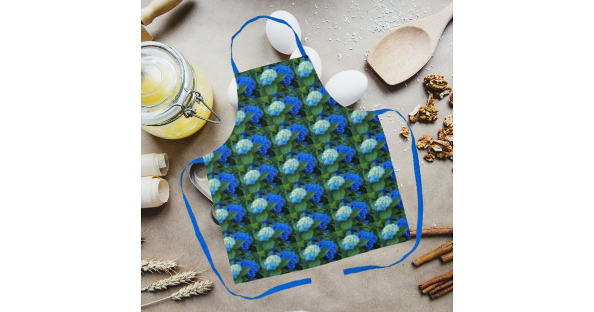 Blue Hydrangea Blooms Floral Pattern Apron | Zazzle
