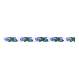 Blue Hydrangea Blooms Greenery Satin Ribbon | Zazzle