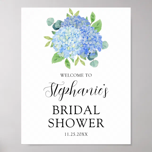 Blue Hydrangea Botanical Bridal Shower Welcome Poster | Zazzle