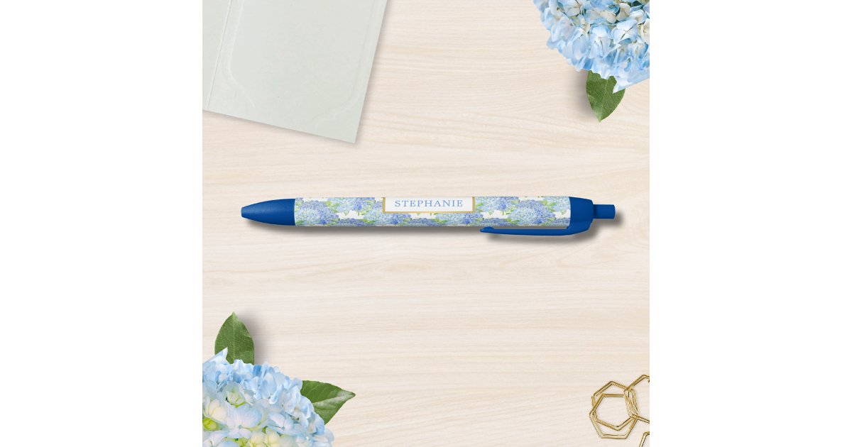 Blue Hydrangea Botanical Personalized Name pen | Zazzle