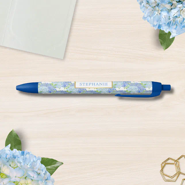 Blue Hydrangea Botanical Personalized Name pen | Zazzle