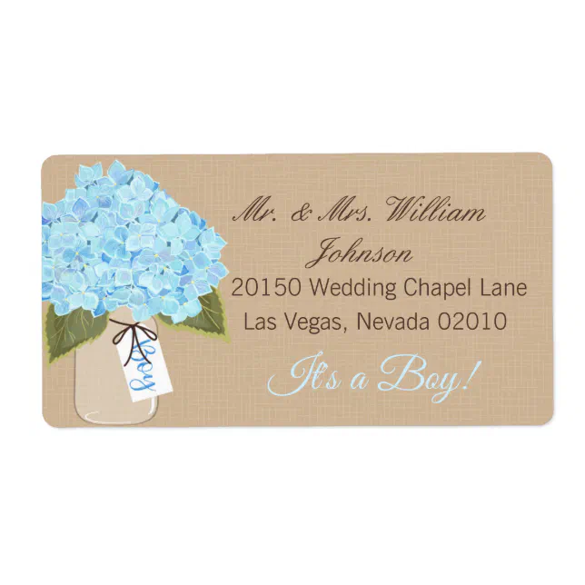 Blue Hydrangea Bouquet Baby Shower Label | Zazzle