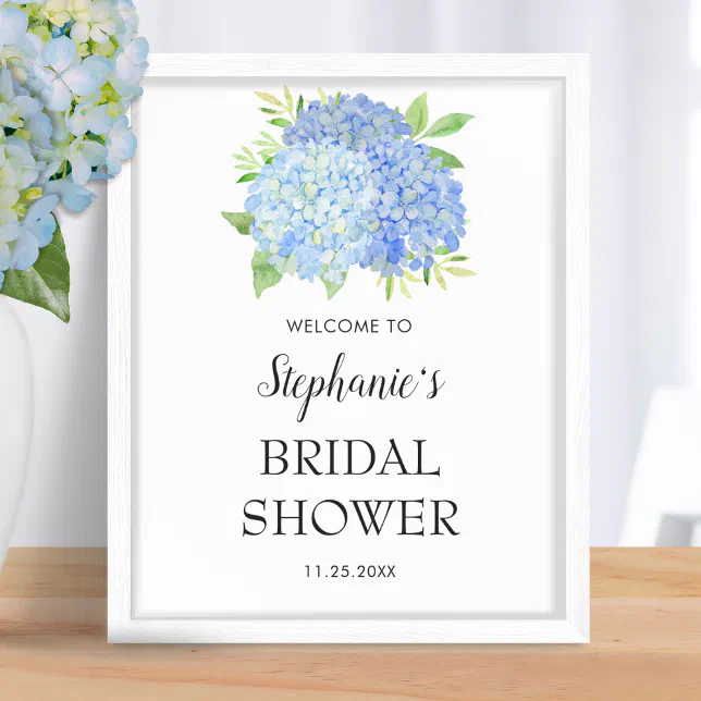 Blue Hydrangea Bouquet Bridal Shower Welcome Poster | Zazzle
