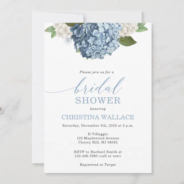 Blue Hydrangea Bridal Shower Invitation | Zazzle