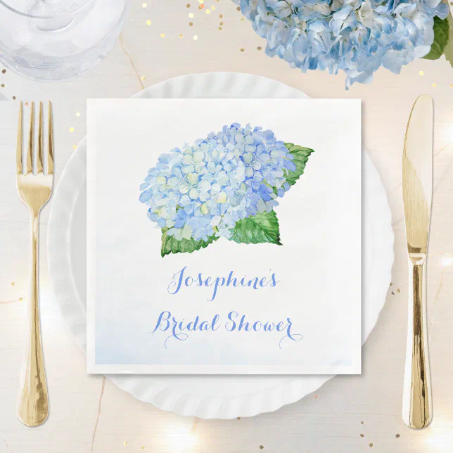 Blue Hydrangea Bridal Shower Paper Dinner Napkins | Zazzle