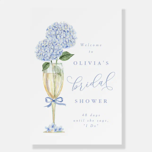 Blue Hydrangea & Champagne Gold Shower Welcome XL Foam Board | Zazzle