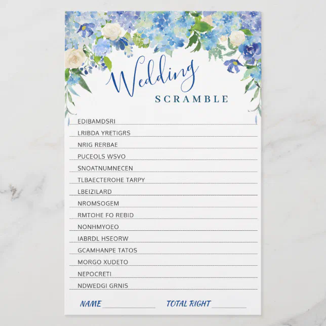 Blue Hydrangea Floral Bridal Shower Game | Zazzle