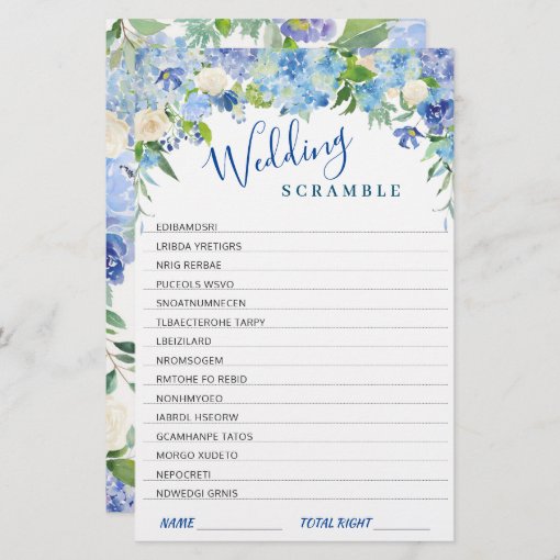 Blue Hydrangea Floral Bridal Shower Game | Zazzle