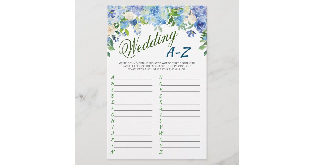 Blue Hydrangea Floral Bridal Shower Game | Zazzle